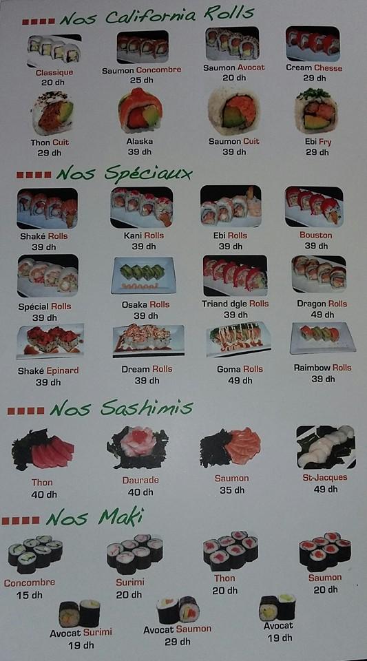 Menu at Zuma sushi restaurant, Casablanca