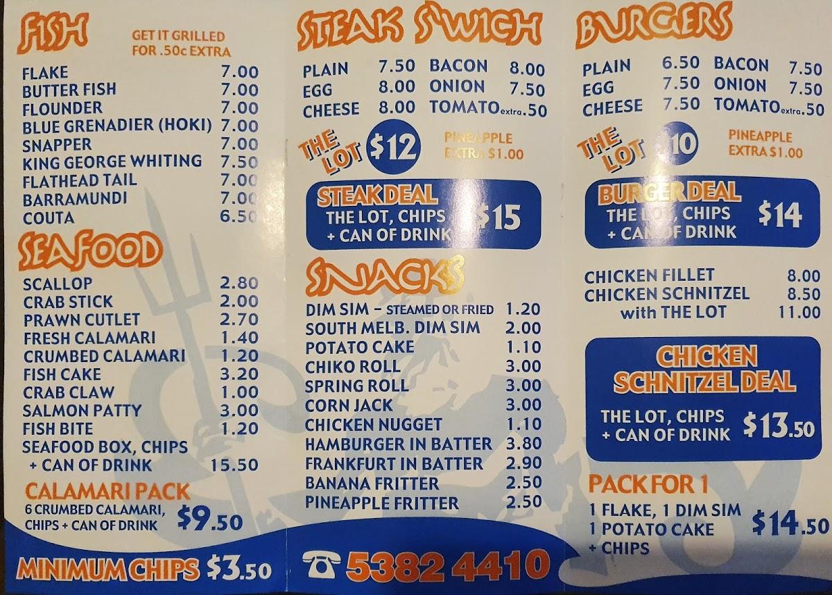 Menu at Poseidon Fish Shop fast food, Horsham