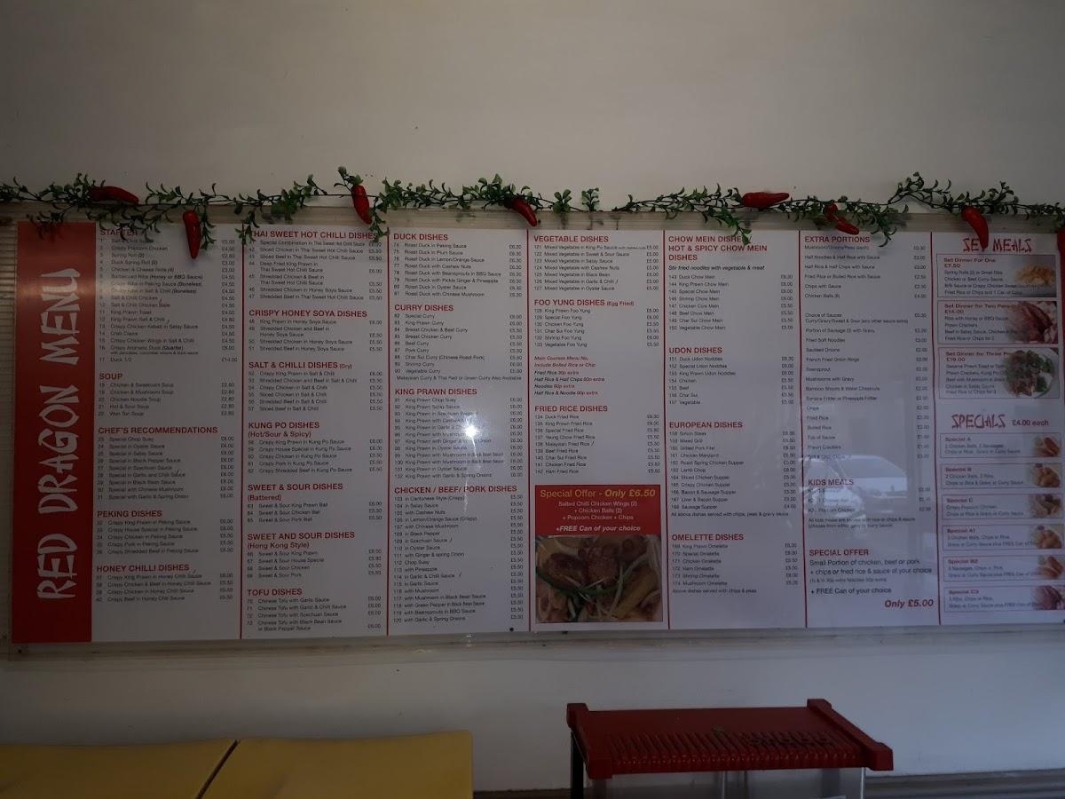 Menu at Red Dragon restaurant, Belfast