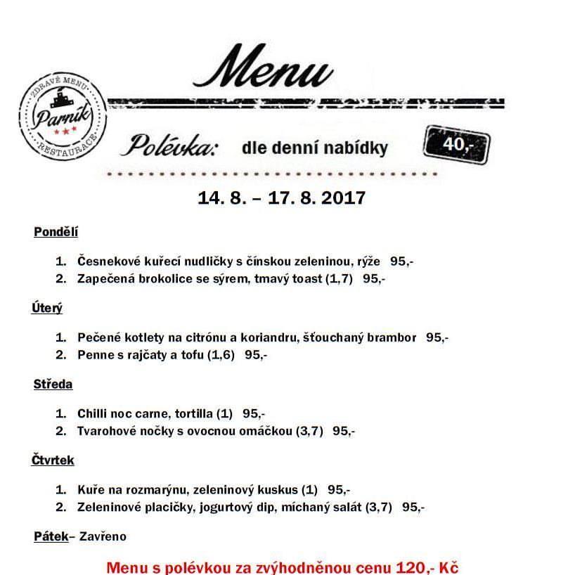 Menu at Restaurace Parník restaurant, Ostrava