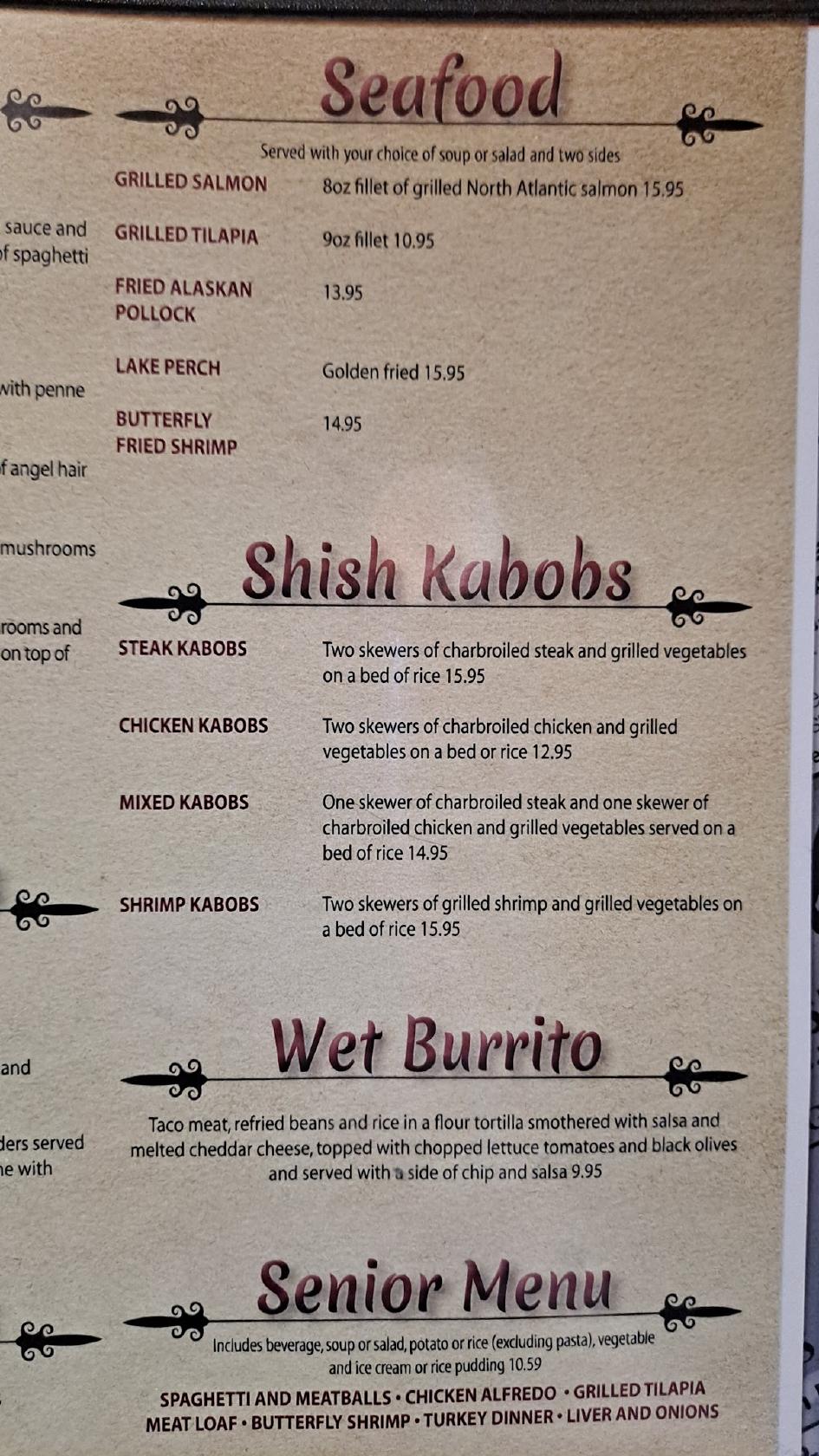 Menu at Symphony family restaurant, Plymouth