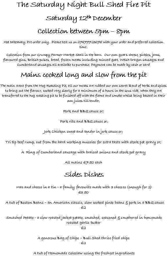 Menu at The Bull Shed steakhouse, Belper