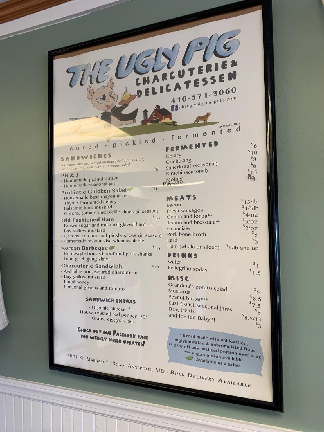 Menu at The Ugly Pig restaurant, Annapolis, St Margarets Rd