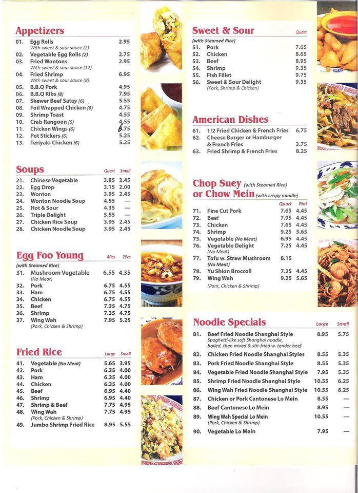 Menu at Wing Wah Restaurant, Gary