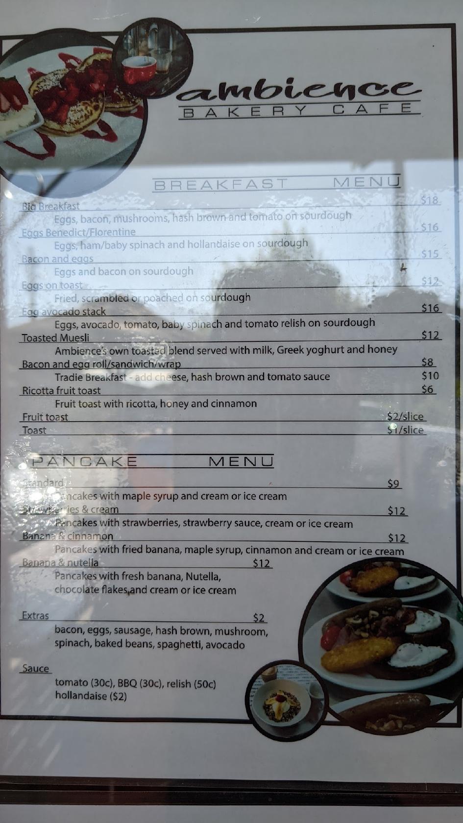 Menu at Ambience Bakery Cafe, Cobram