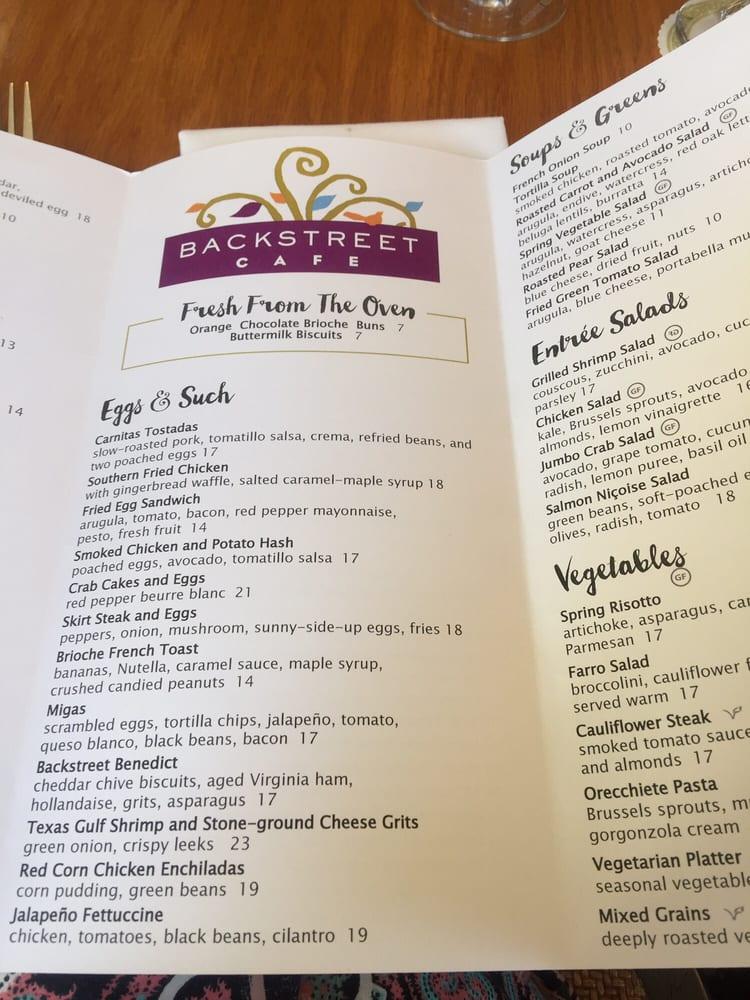 Carta de Backstreet Cafe, Houston