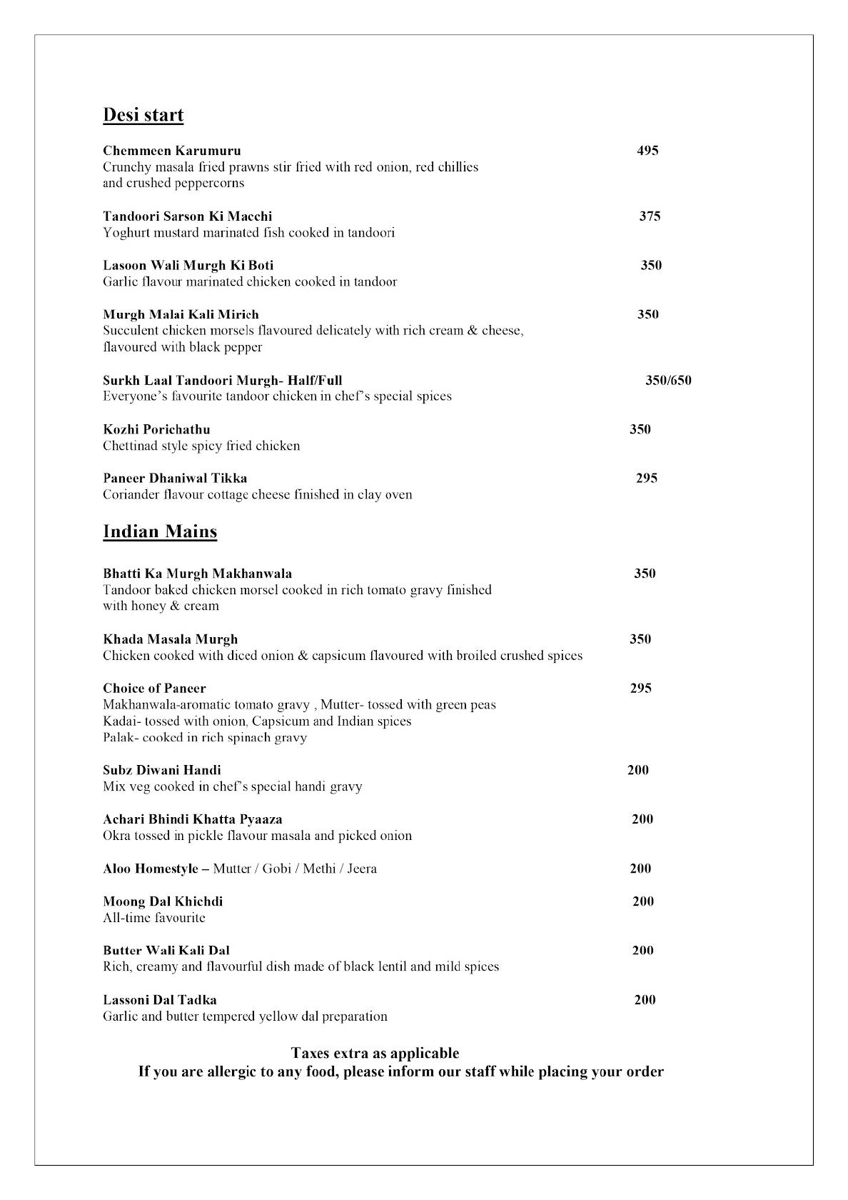 Menu at Cinnamon, Kumily