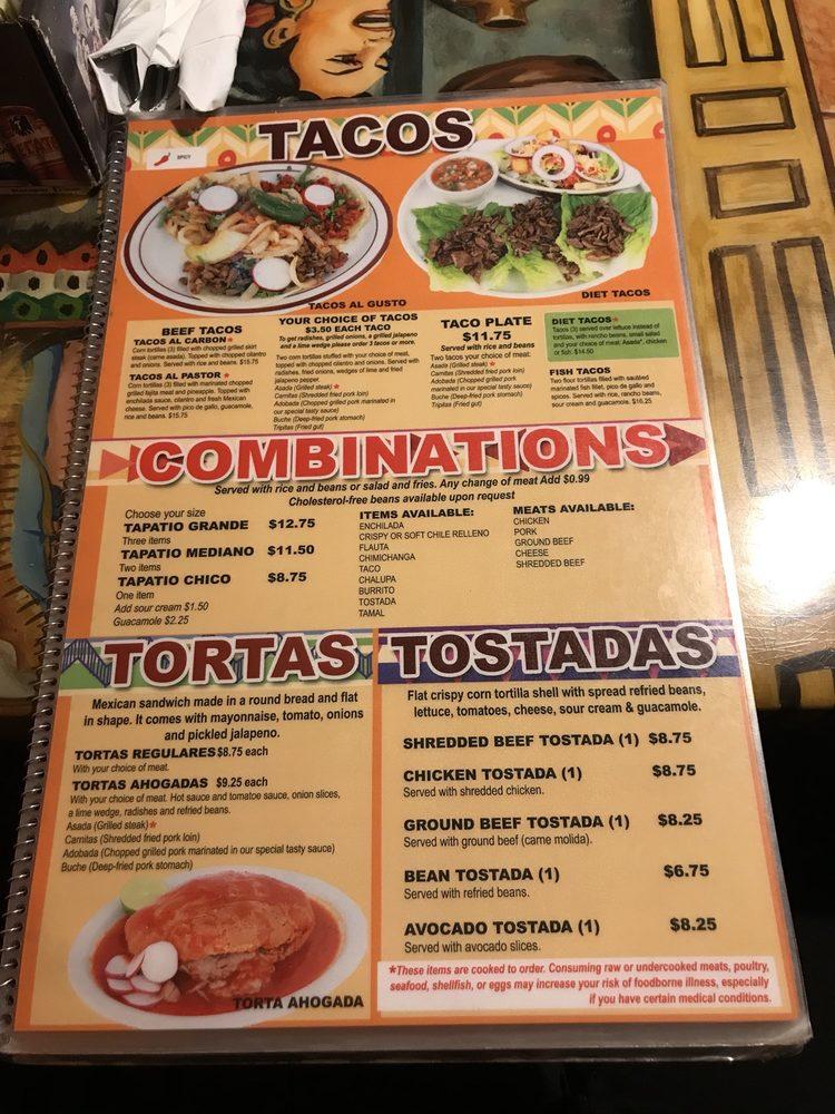 Menu at El Tapatio restaurant, Page