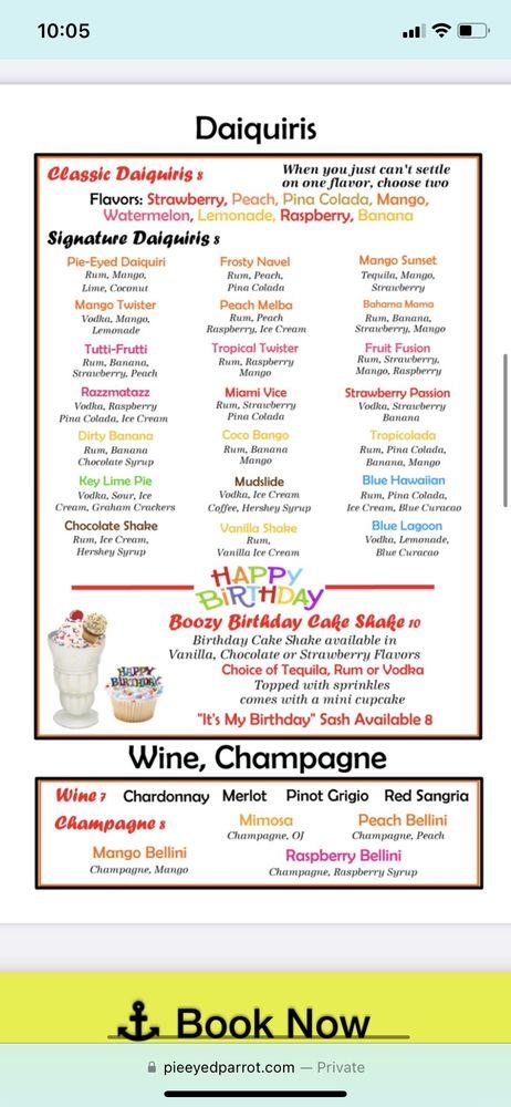Menu at Pie Eyed Parrot Happy Hour Cruise pub & bar, Murrells Inlet