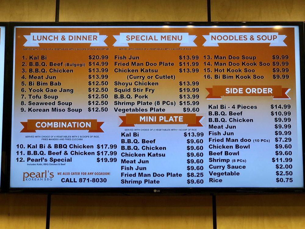 Menu at Won’s Korean BBQ, Kahului, 270 Dairy Rd