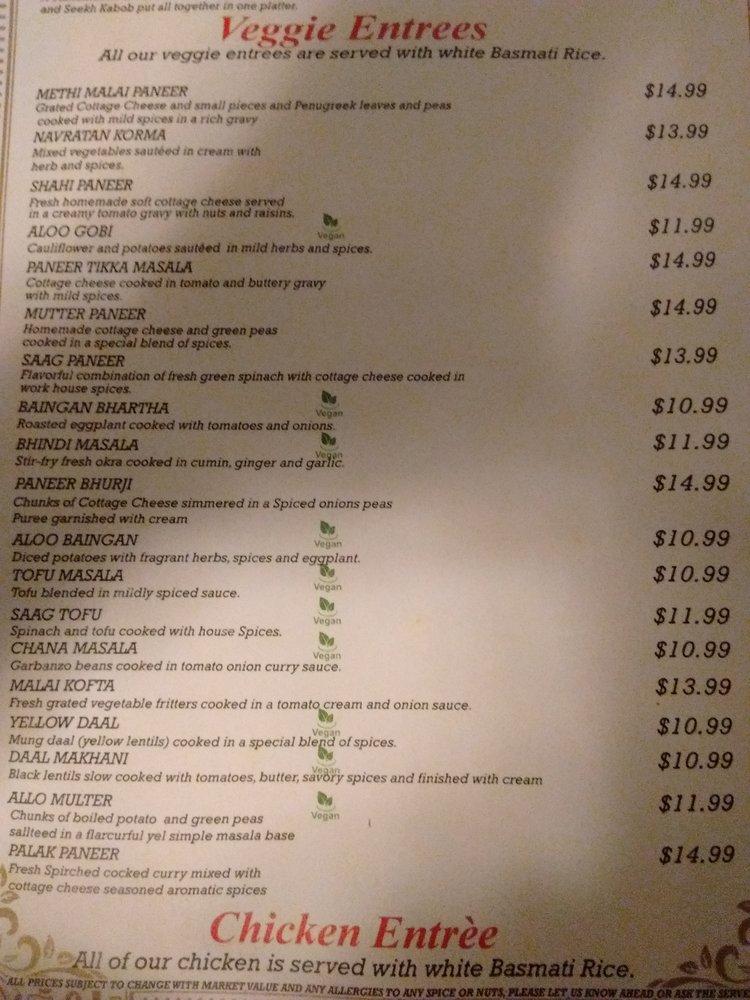 Menu at Spice of India restaurant, Hesperia