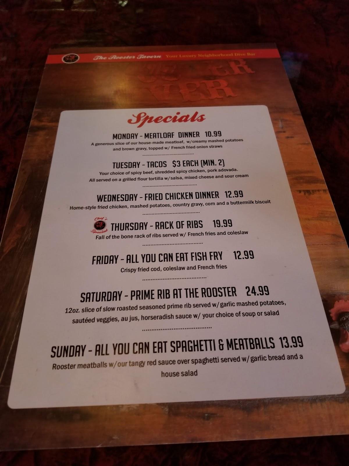 Menu at The Rooster Tavern pub & bar, Scottsdale