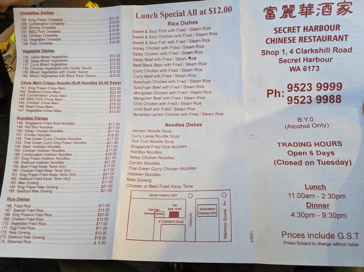 Menu at Secret Harbour Chinese Restaurant, Secret Harbour
