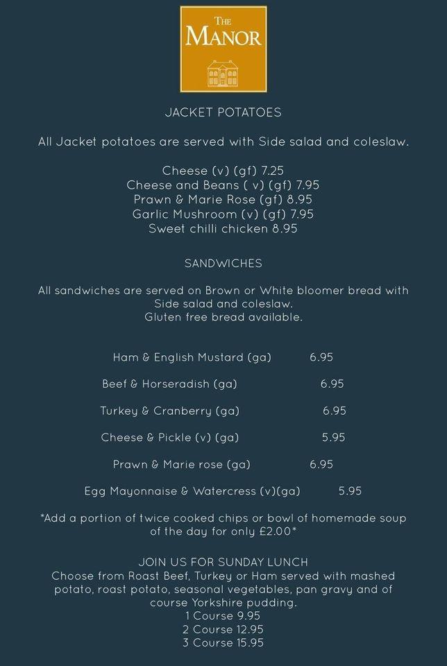 Menu at The Manor Inn, St Bees pub & bar, Saint Bees