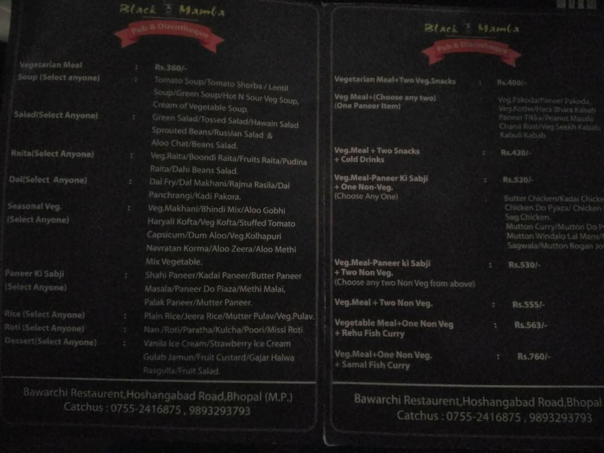 Menu at Black Mamba, Bhopal, 5FQ2+3J3