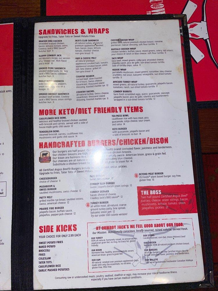 Menu at Cowboy Jacks Bloomington pub & bar, Bloomington, Southtown Dr