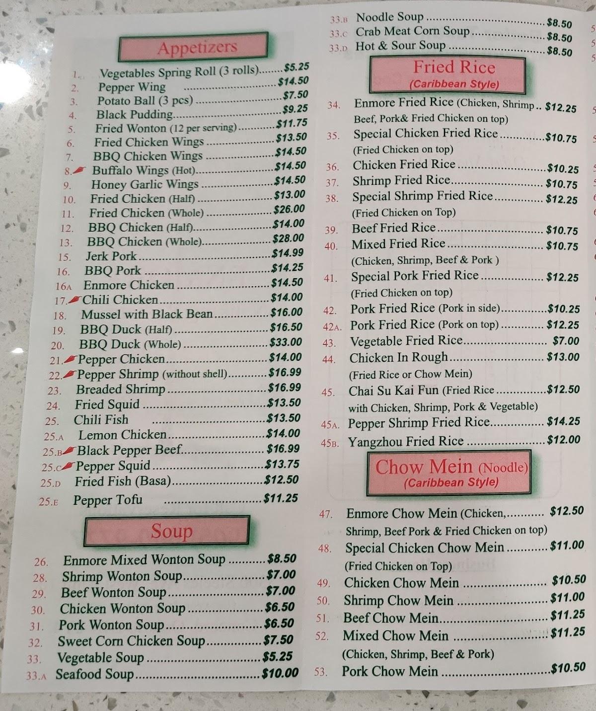 Menu at Enmore Nanking Restaurant, Vaughan