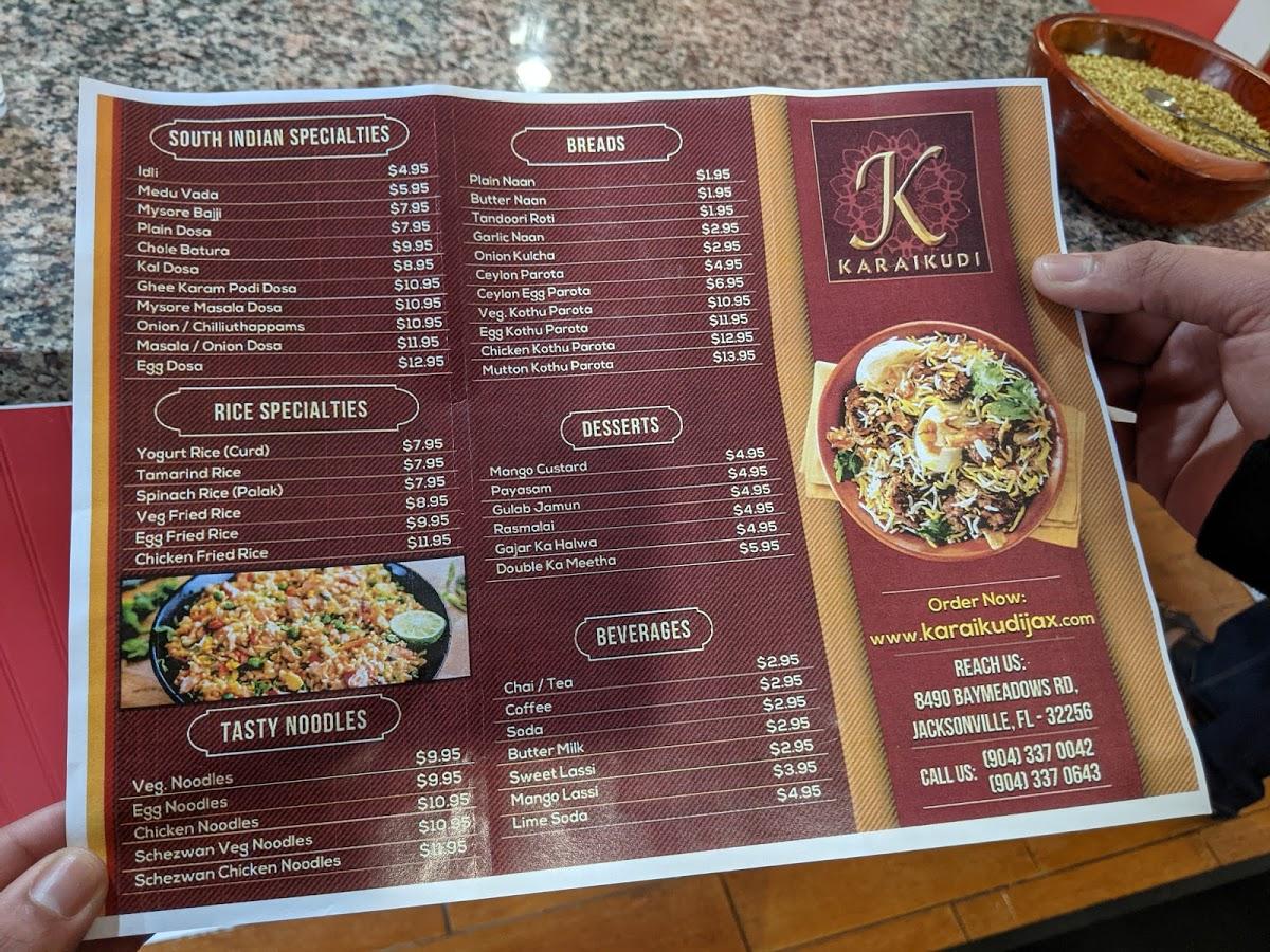Menu at KARAIKUDI Indian Cuisine - JACKSONVILLE, FL desserts, Jacksonville