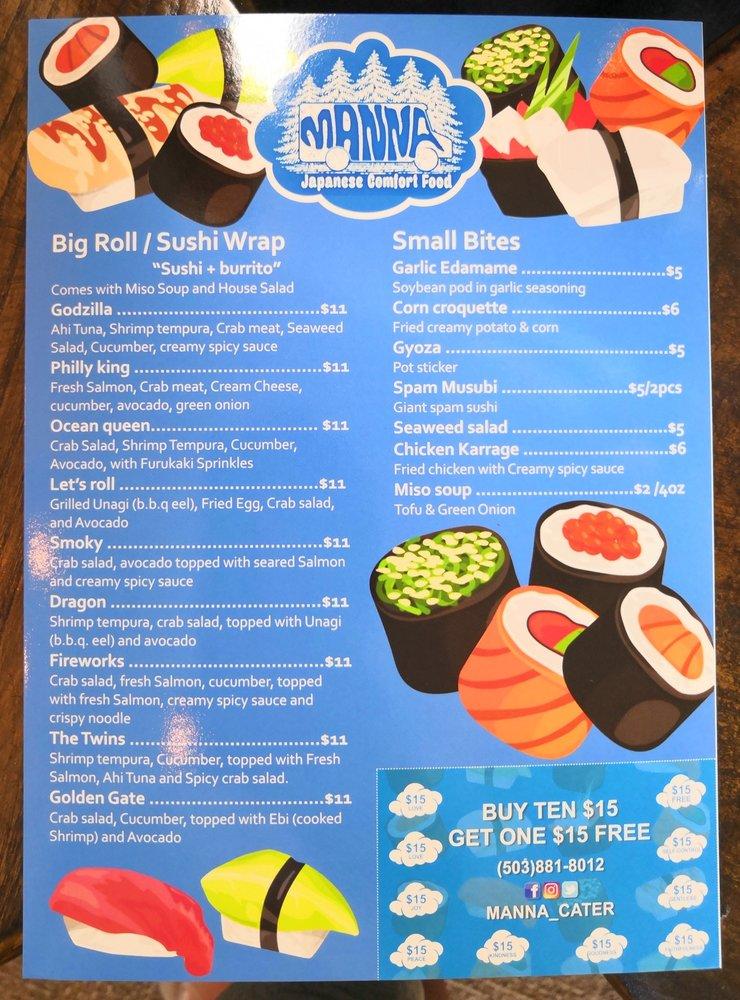 Menu at Manna Japanese Comfort Food restaurant, Salem, Commercial St SE