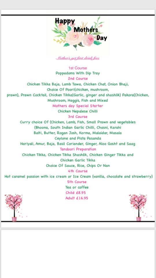 Menu at Motherland Spice restaurant, Saltcoats