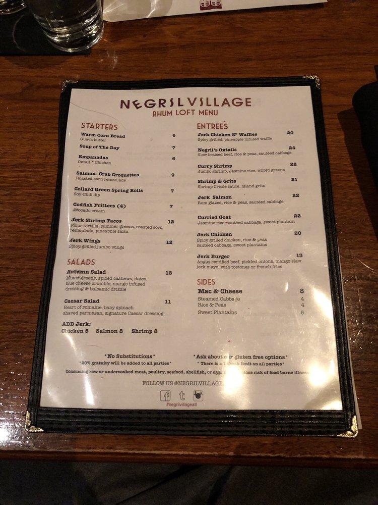 Menu at Negril ATL pub & bar, Atlanta