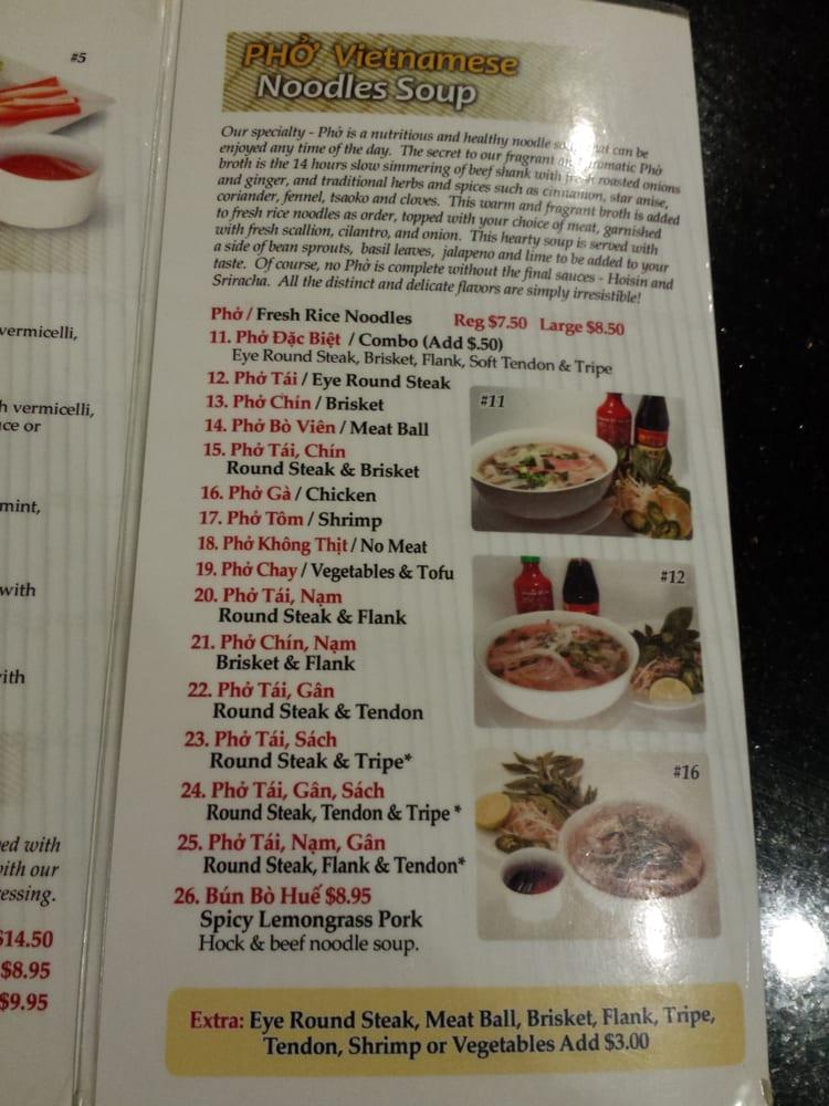 Menu at Phở Vu restaurant, Palm Desert, Monterey Ave