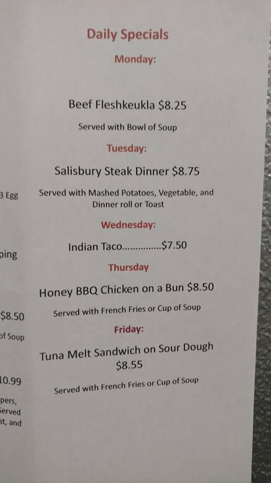 Menu at Prairie Inn restaurant, Carrington, 312 Hwy 281 NE