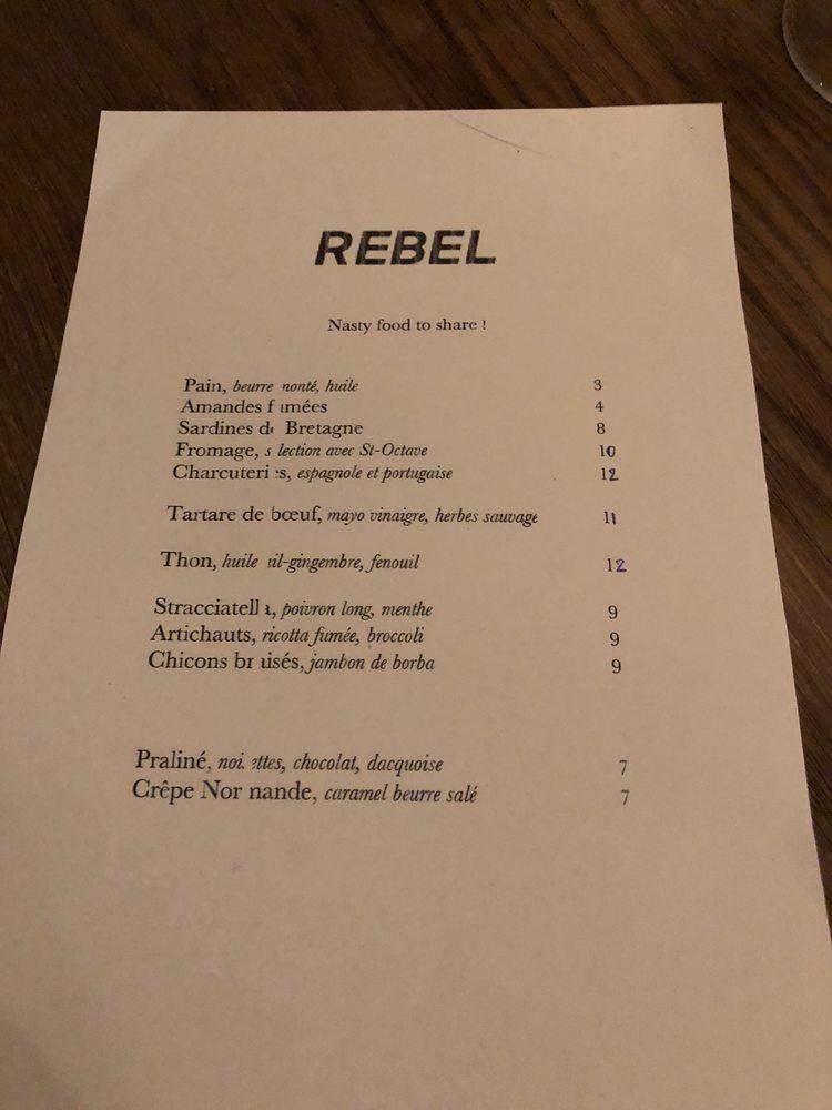 Menu au Rebel, Ixelles
