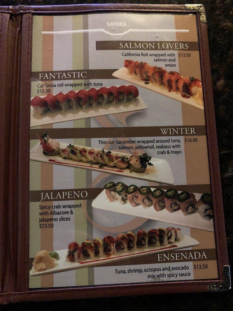 Carta de Sayaka Japanese Restaurant, Colton