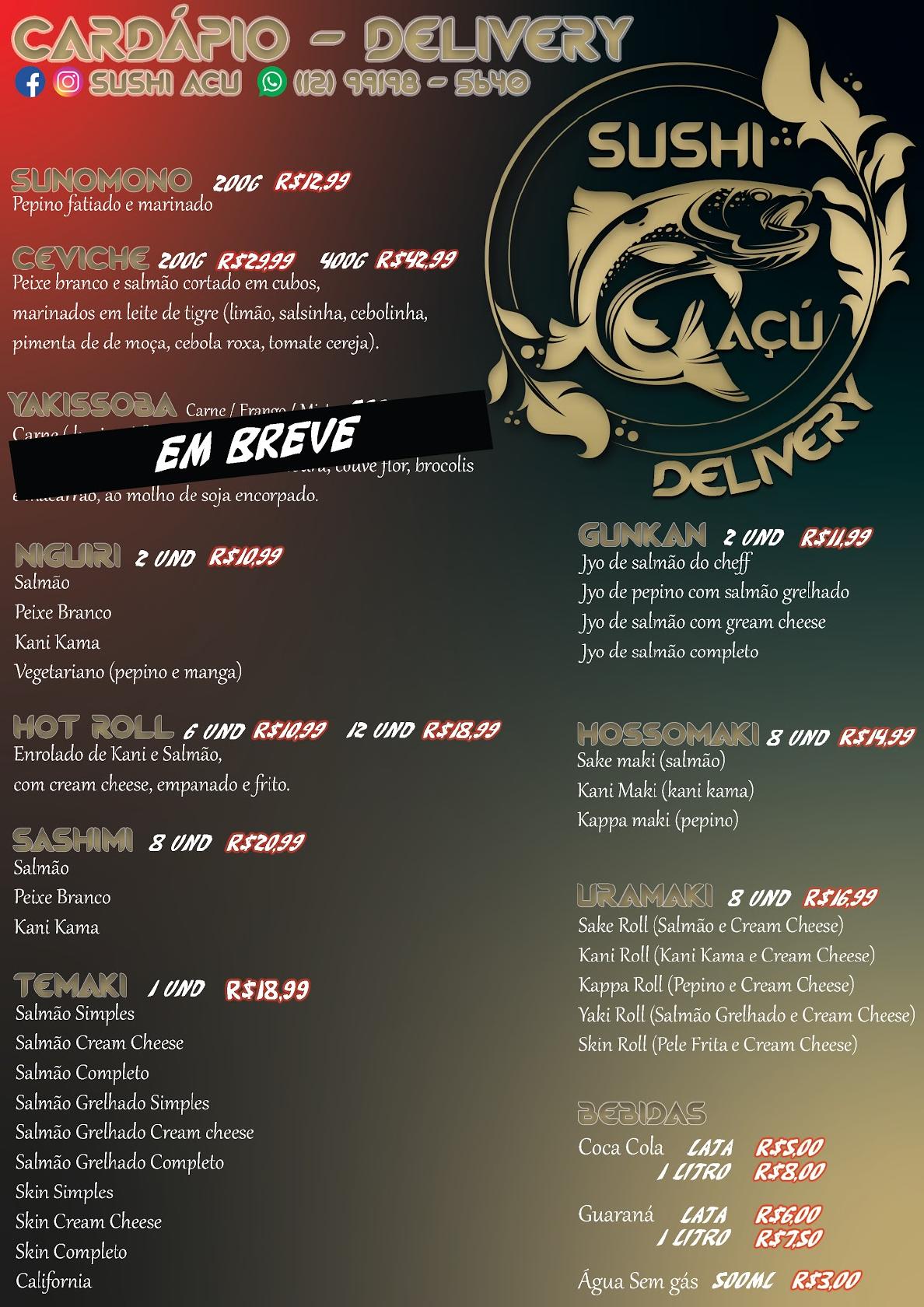 Menu em Sushi Açú restaurante, Ubatuba