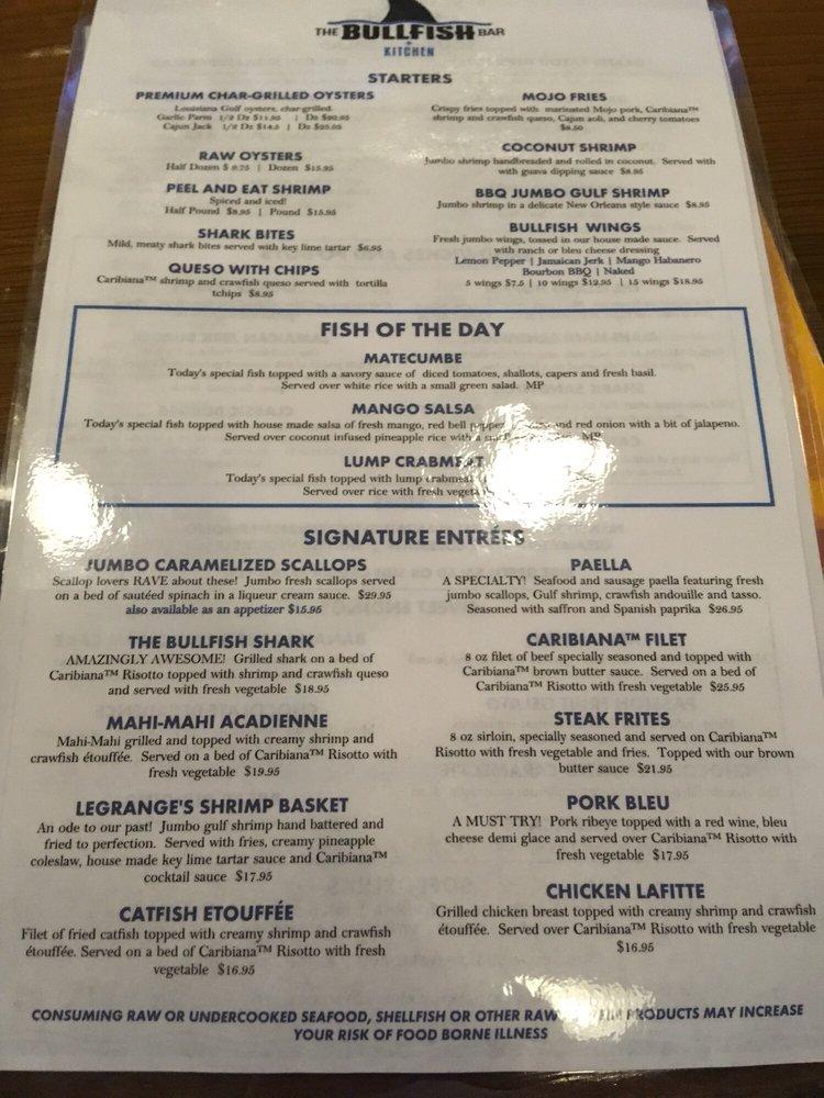 Menu at The Bullfish Bistro pub & bar, Baton Rouge
