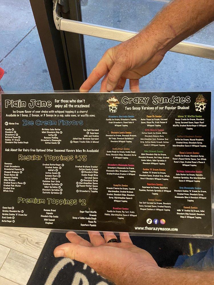 Menu at The Crazy Mason Milkshake Bar Gatlinburg, Gatlinburg