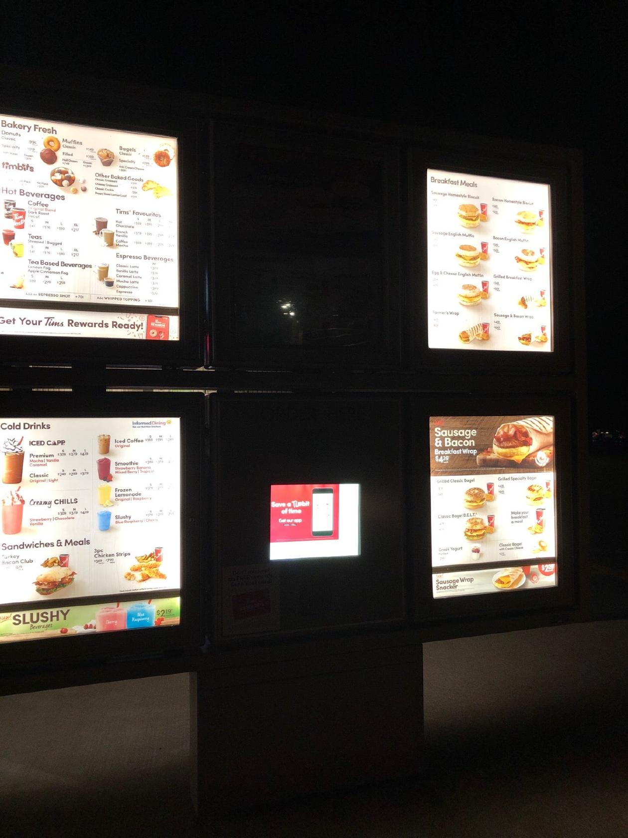 Menu at Tim Hortons restaurant, Amherst, 34 NS-6