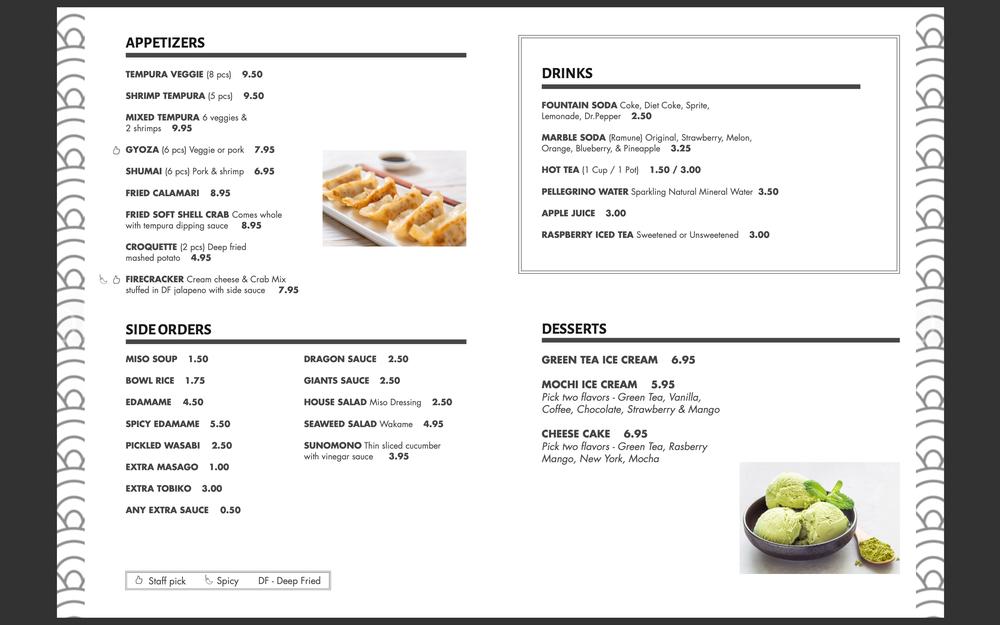Menu at Aozora Sushi restaurant, Grass Valley