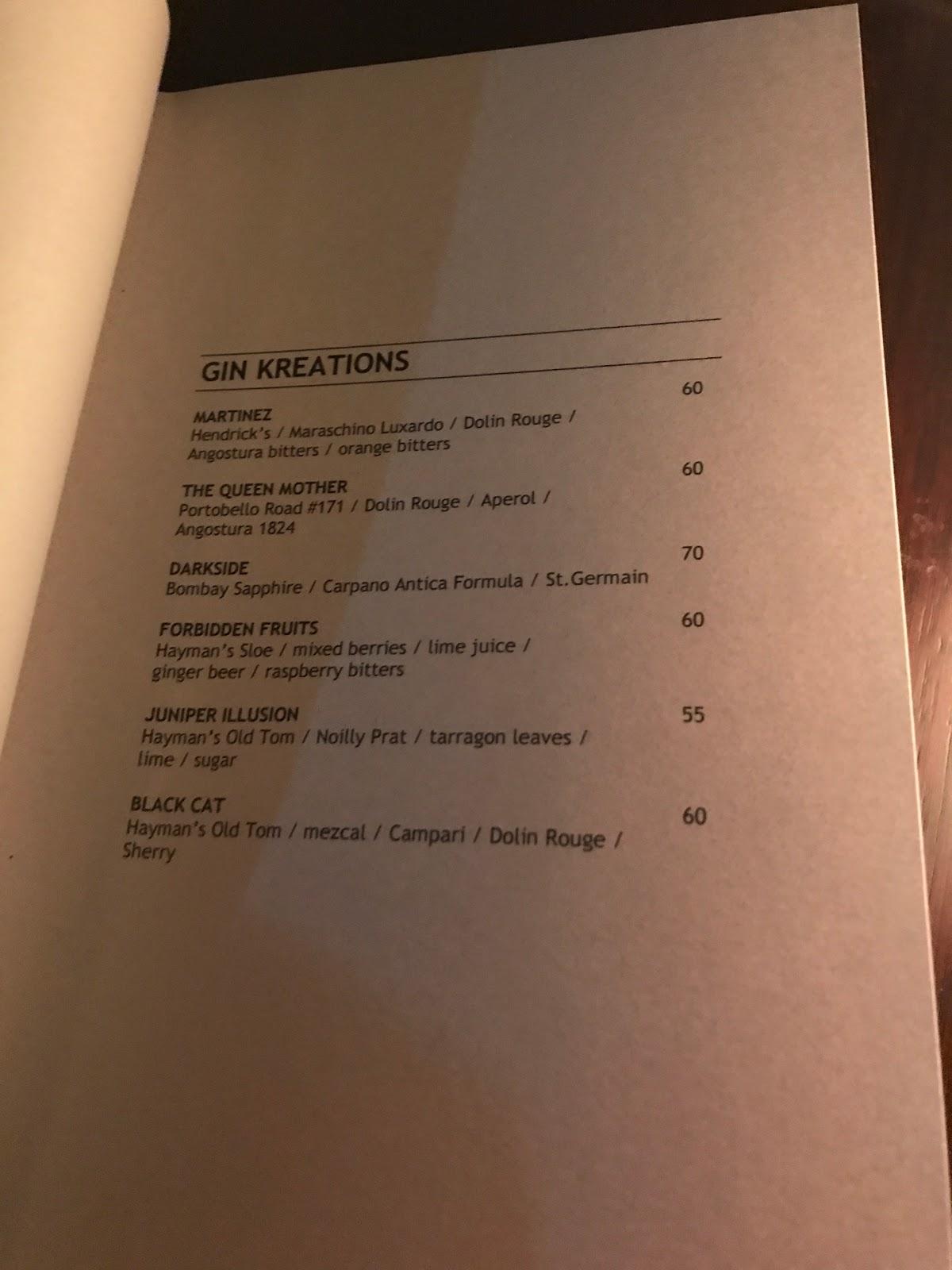 Menu at Hidden Bar - Gin Bar, Abu Dhabi, Rosewood Hotel