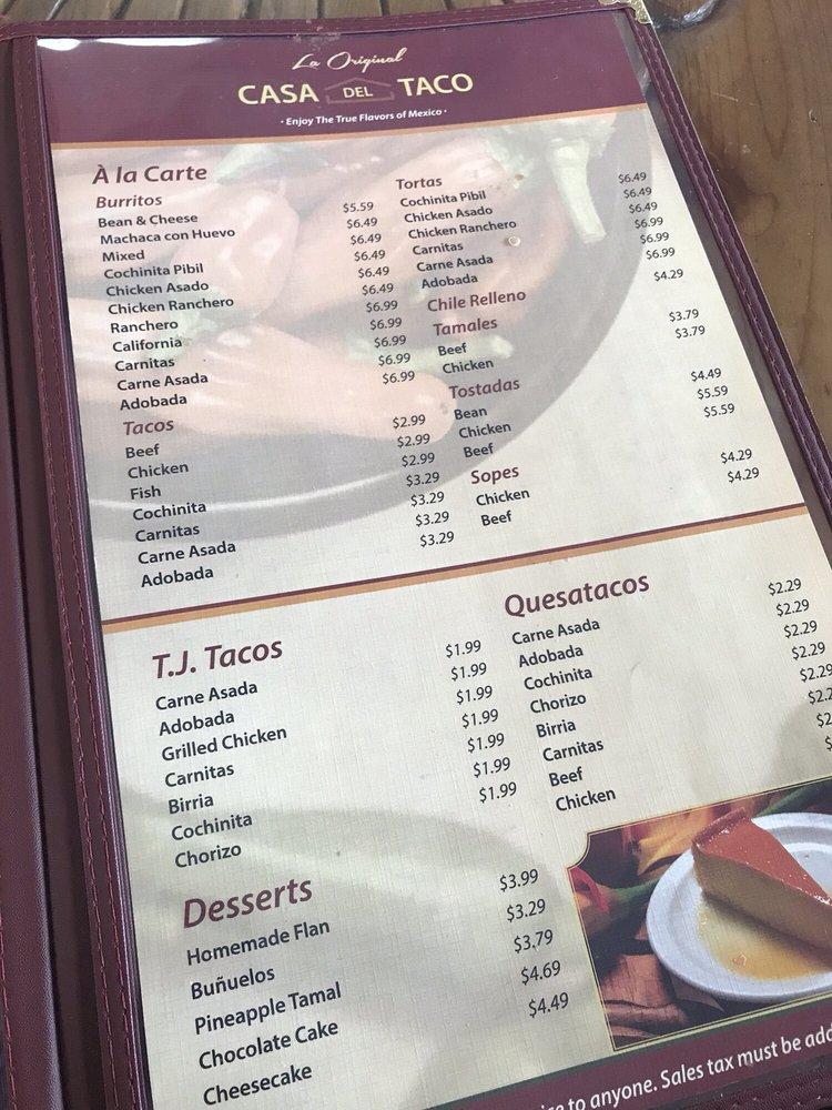 Menu at La Original Casa Del Taco restaurant, National City