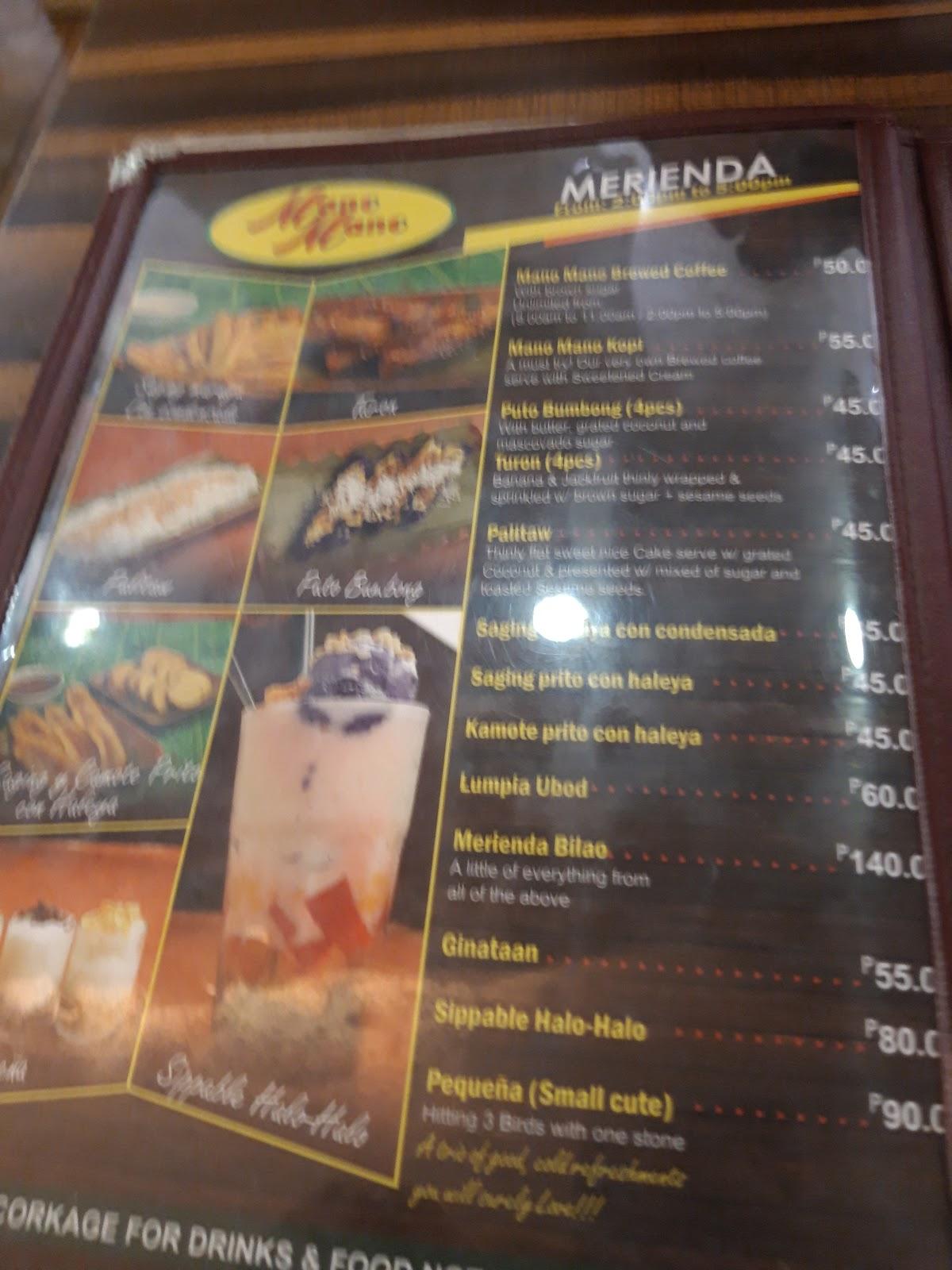 Menu at Mano Mano - KCC Mall Branch restaurant, Zamboanga, W3CF+79H