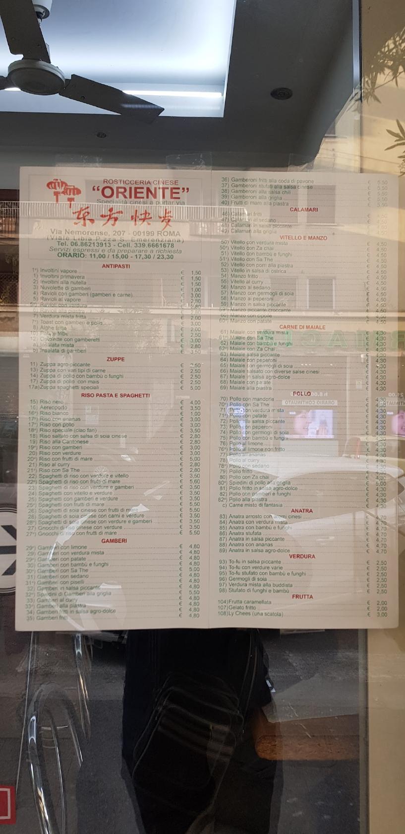 Menu da Rosticceria d'Oriente ristorante, Roma