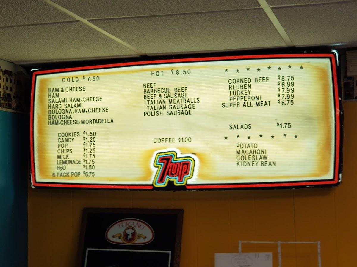Menu at Super Submarine fast food, Hammond