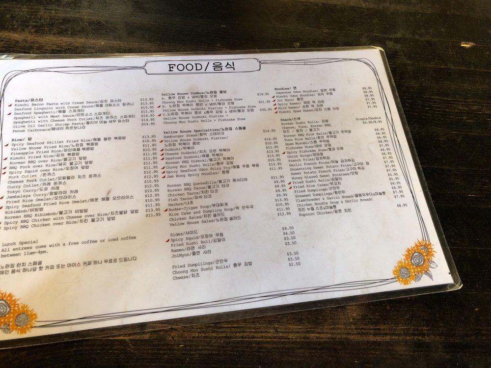 Menu at Yellow House Cafe, Los Angeles