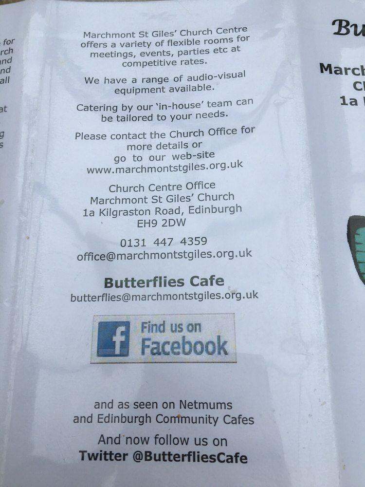 Menu at Butterflies Cafe, Edinburgh