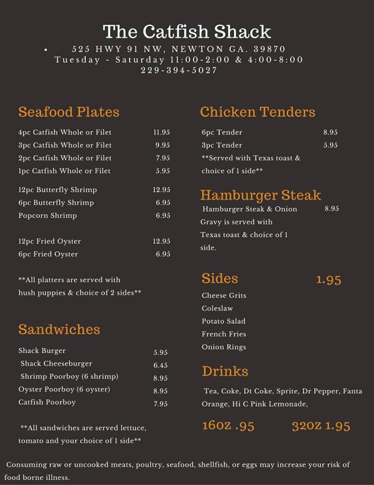 Menu at The Catfish Shack restaurant, Newton