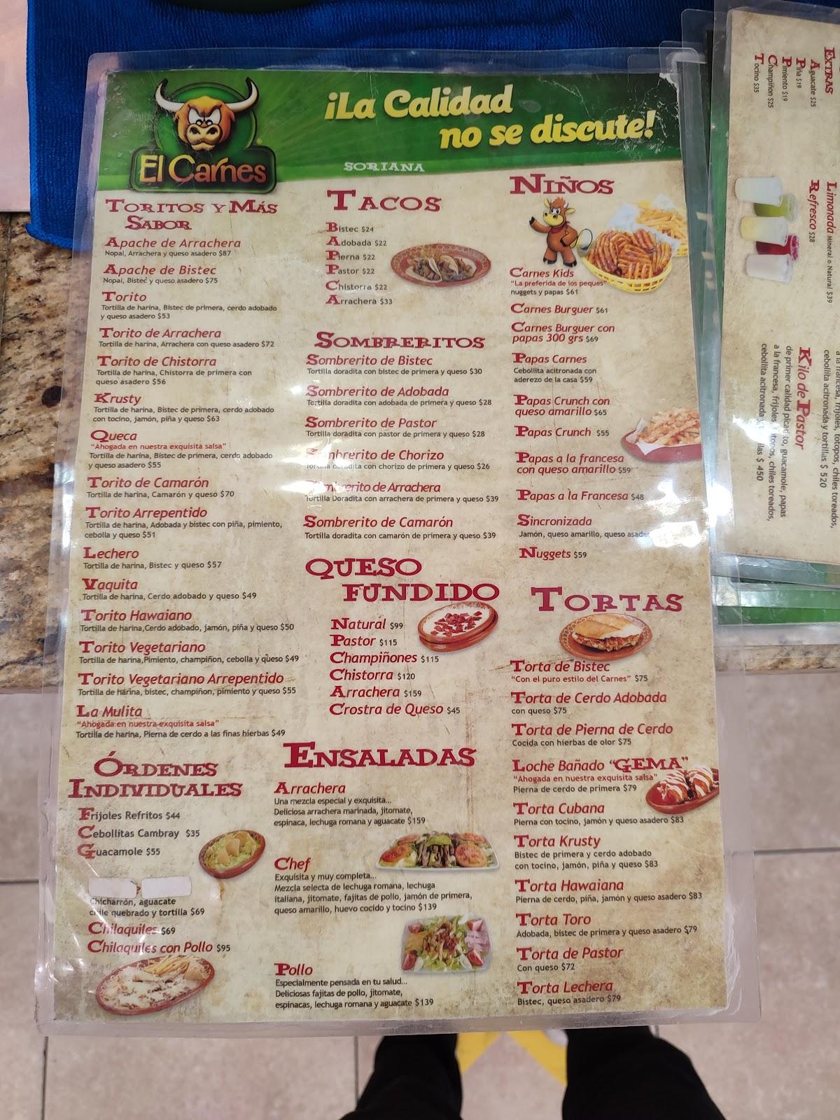 Carta del restaurante El Carnes, Aguascalientes, Plaza Universidad