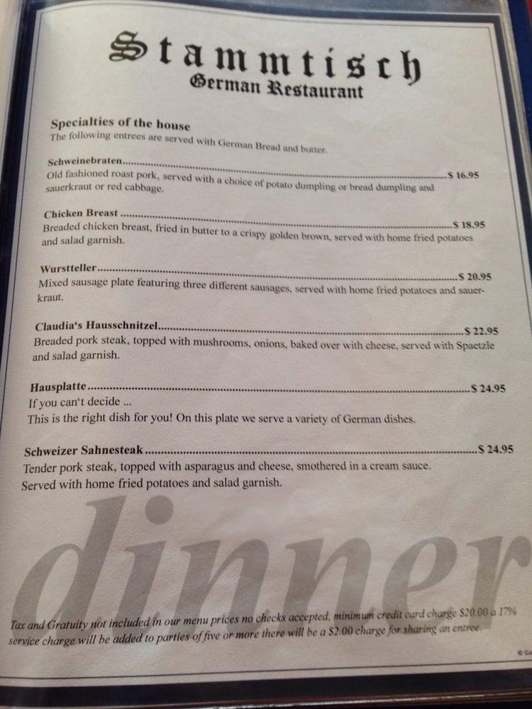 Menu at German Restaurant Stammtisch, Seaside