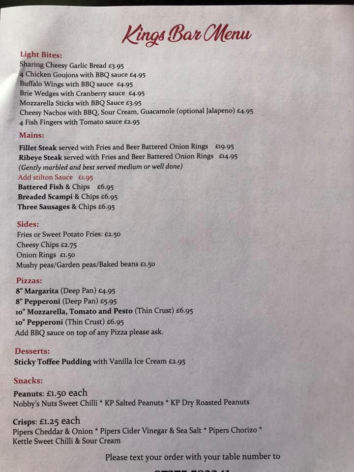 Menu at Kings Newmarket pub & bar, Newmarket
