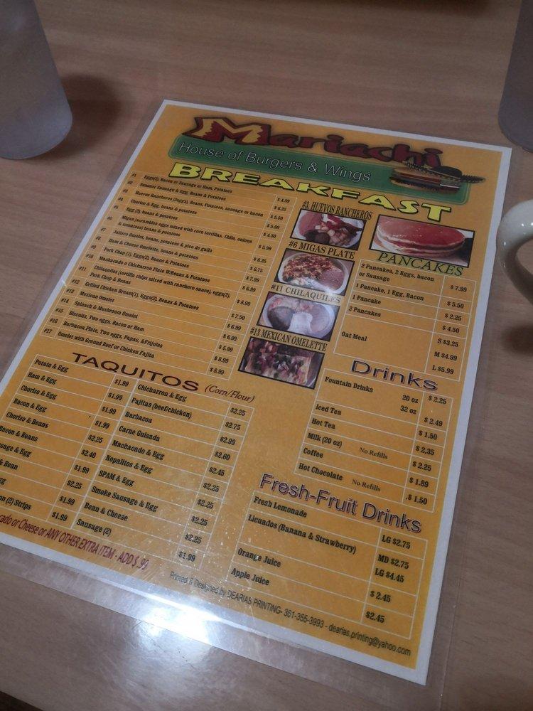 Menu at Mariachis Burger House restaurant, Kingsville