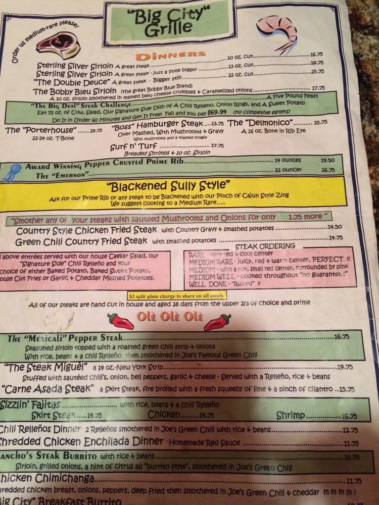 Menu at Michael's Big City Steakhouse, Rawlins