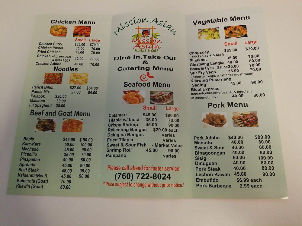 Menu at Mission Asian Market fast food, Oceanside