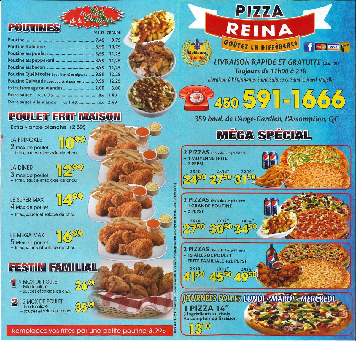 Menu au PIZZA REINA restaurant, L'Assomption