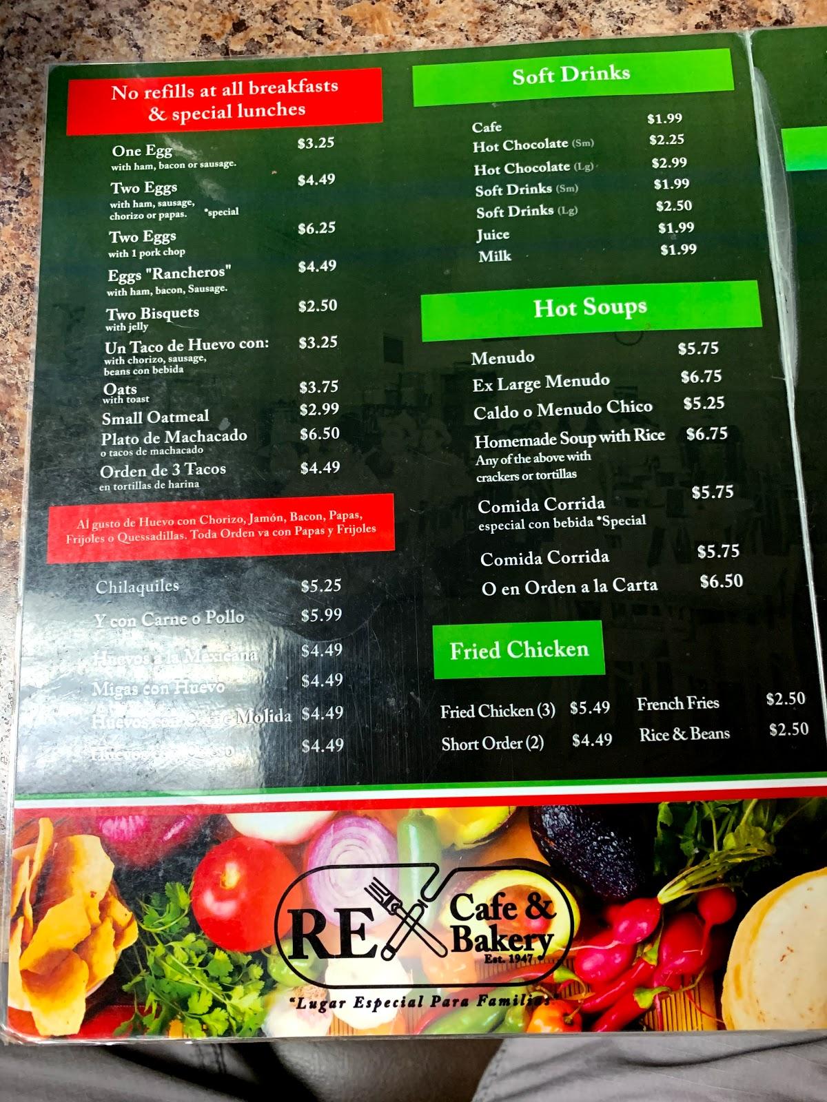 Menu at Rex Cafe & Bakery, McAllen